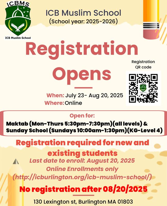 ICB Muslim School Registration 2025-2026 – Islamic Center of Burlington